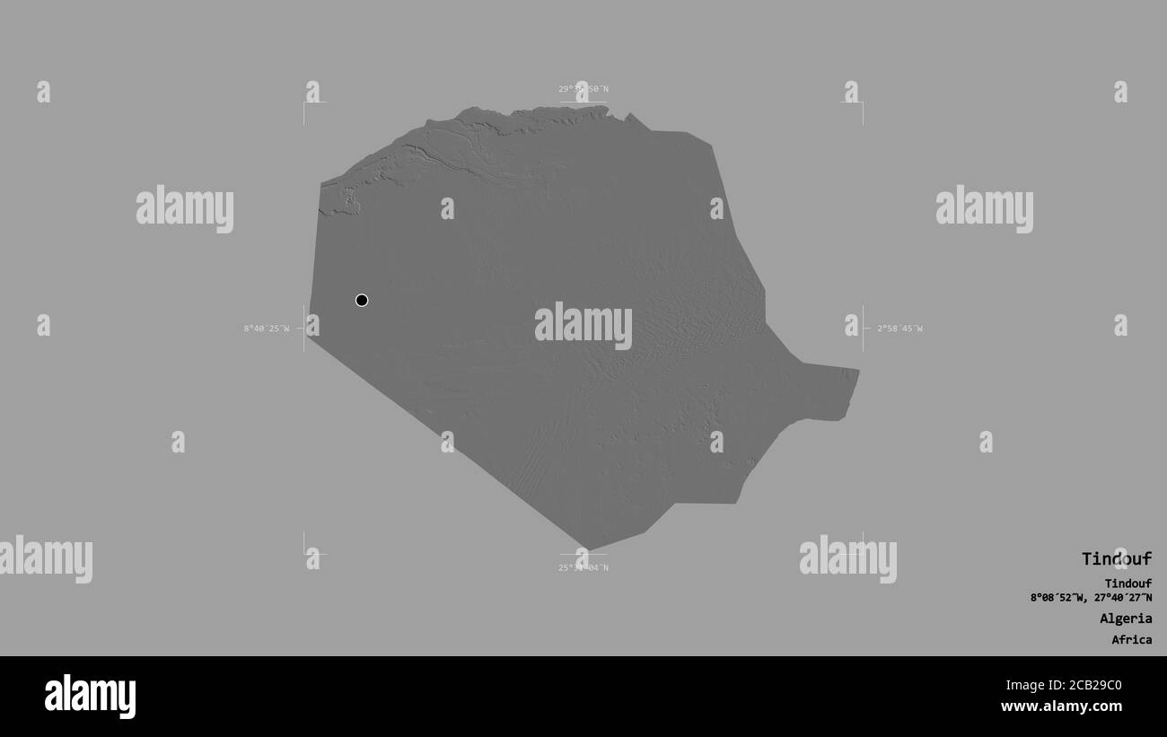 Area of Tindouf, province of Algeria, isolated on a solid background in ...