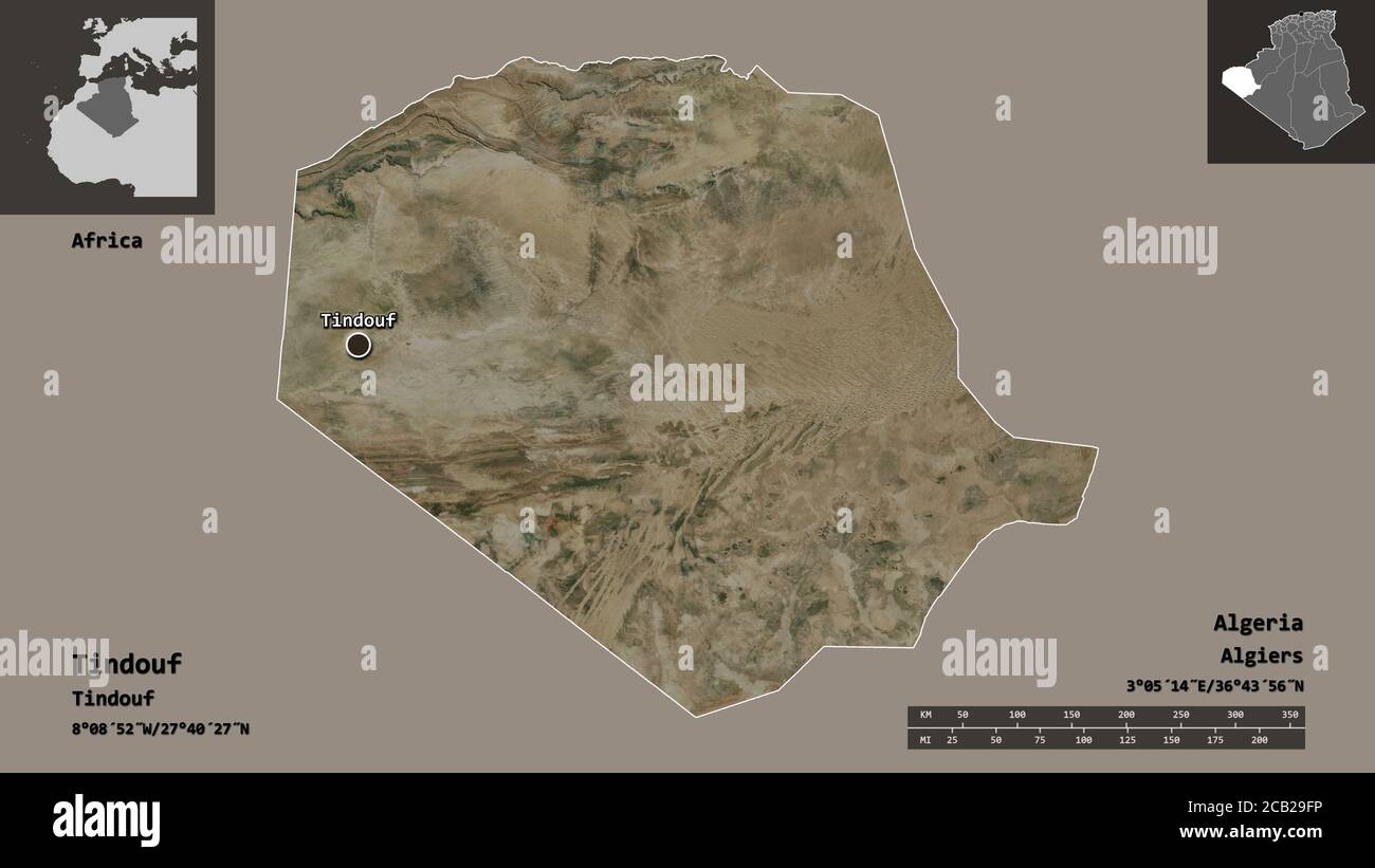 Shape of Tindouf, province of Algeria, and its capital. Distance scale ...