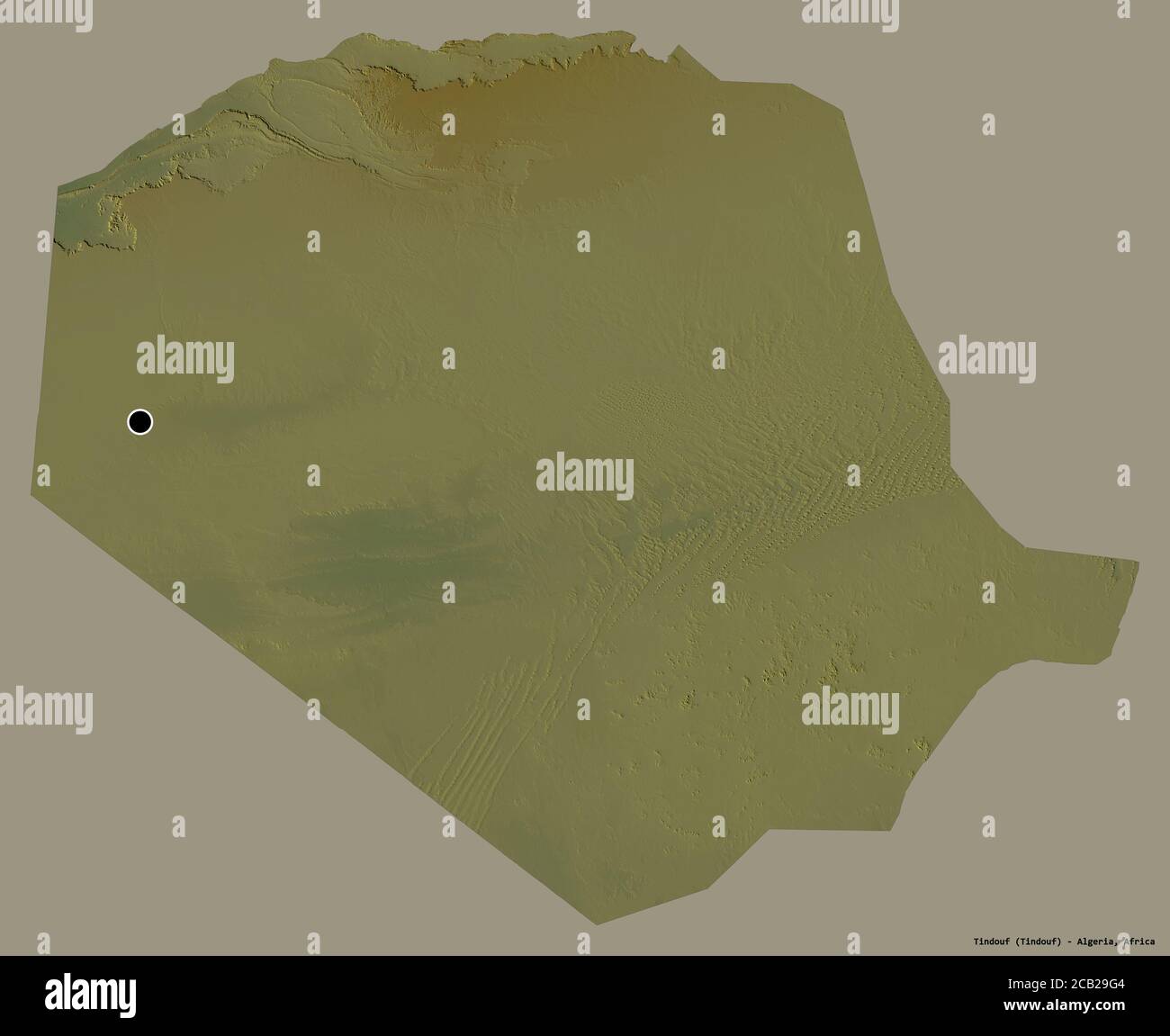 Shape of Tindouf, province of Algeria, with its capital isolated on a ...