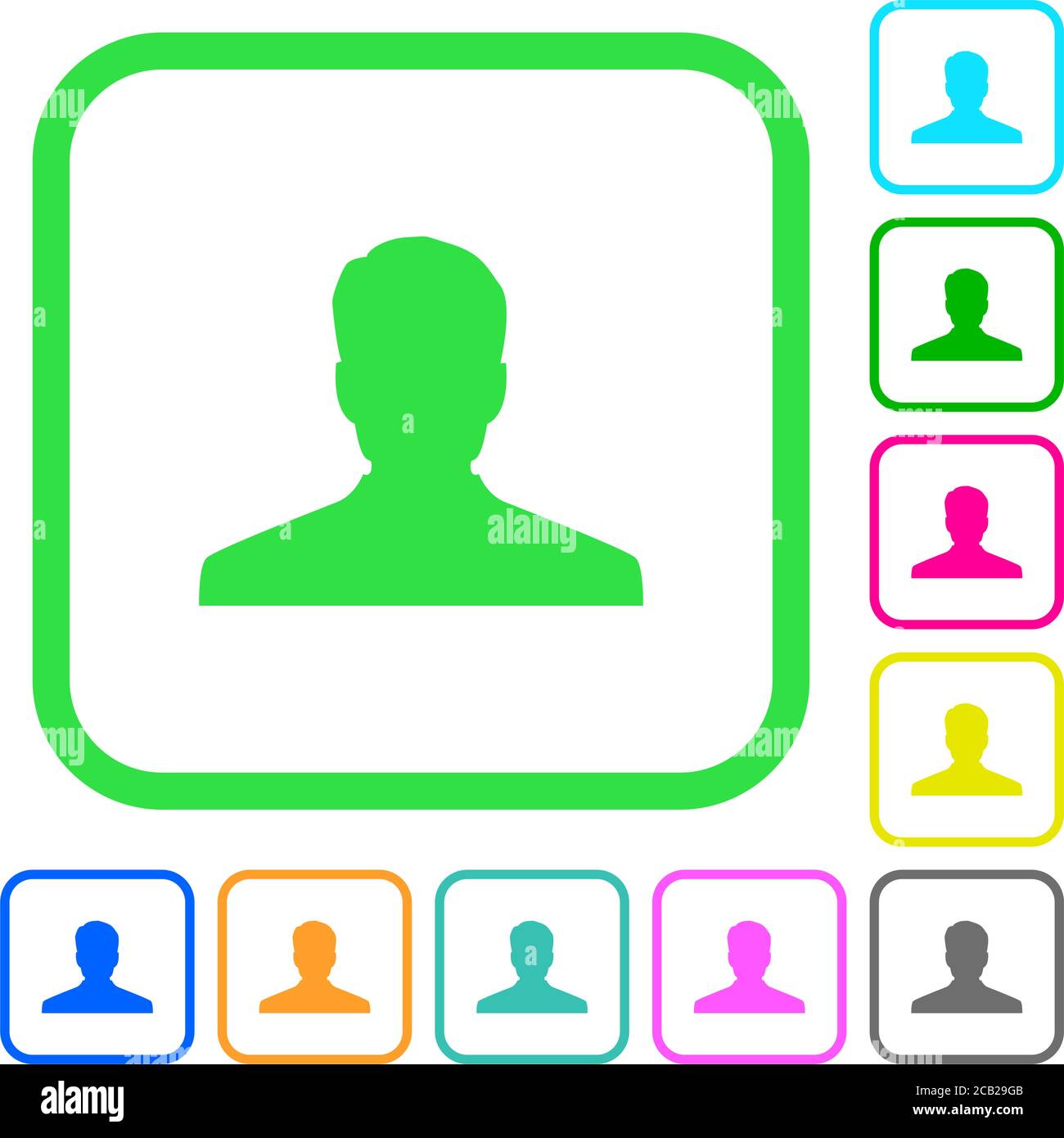 Anonymous avatar vivid colored flat icons in curved borders on white ...
