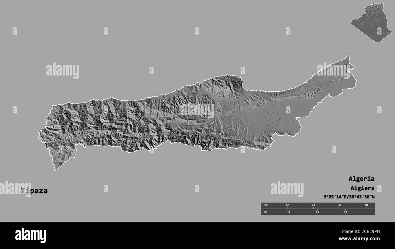 Shape of Tipaza, province of Algeria, with its capital isolated on ...