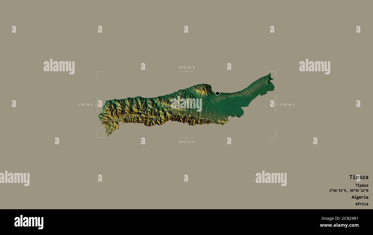 Area of Tipaza, province of Algeria, isolated on a solid background in ...