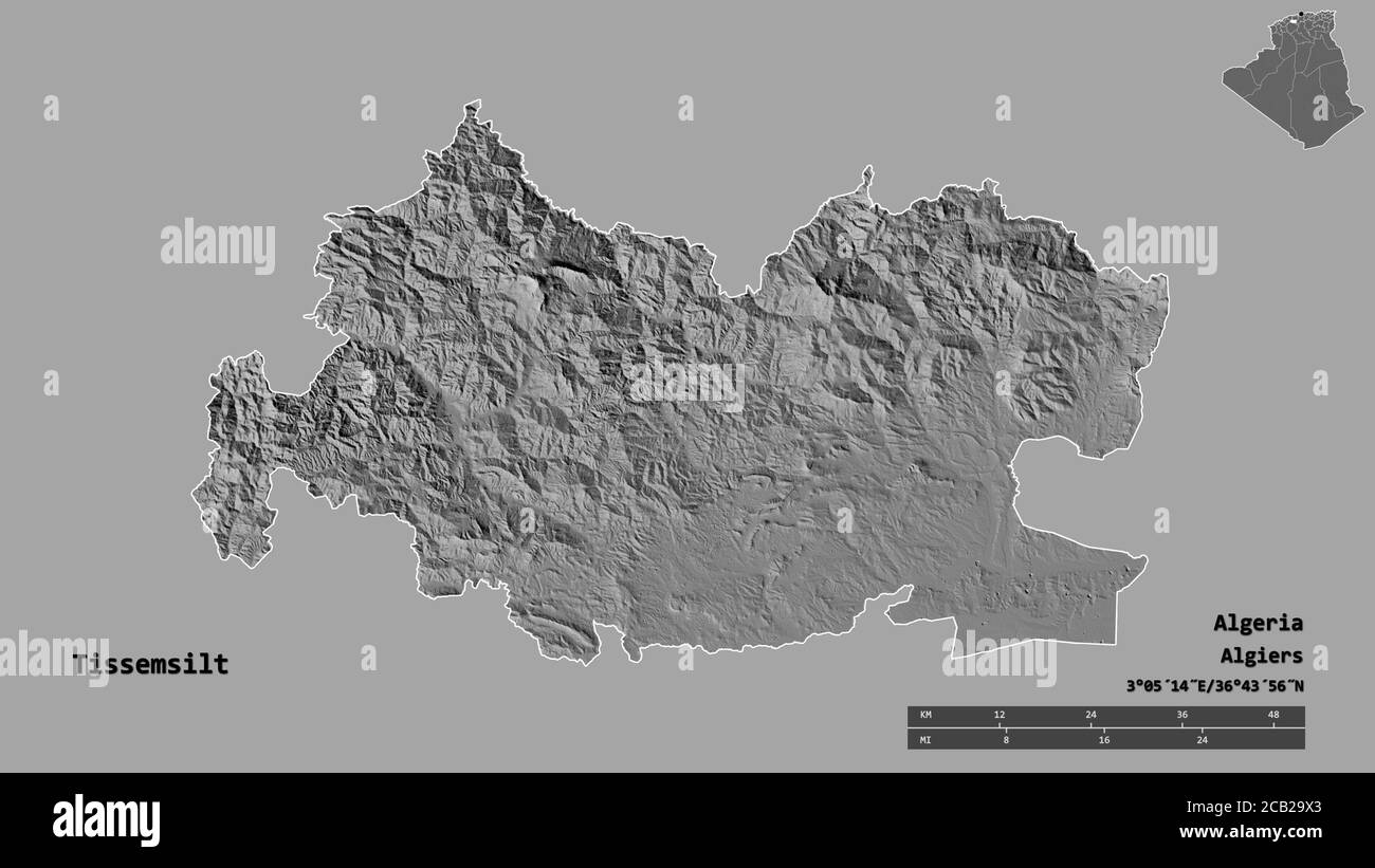 Shape of Tissemsilt, province of Algeria, with its capital isolated on ...