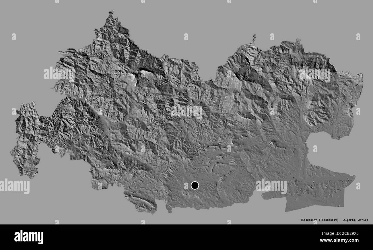 Shape of Tissemsilt, province of Algeria, with its capital isolated on ...