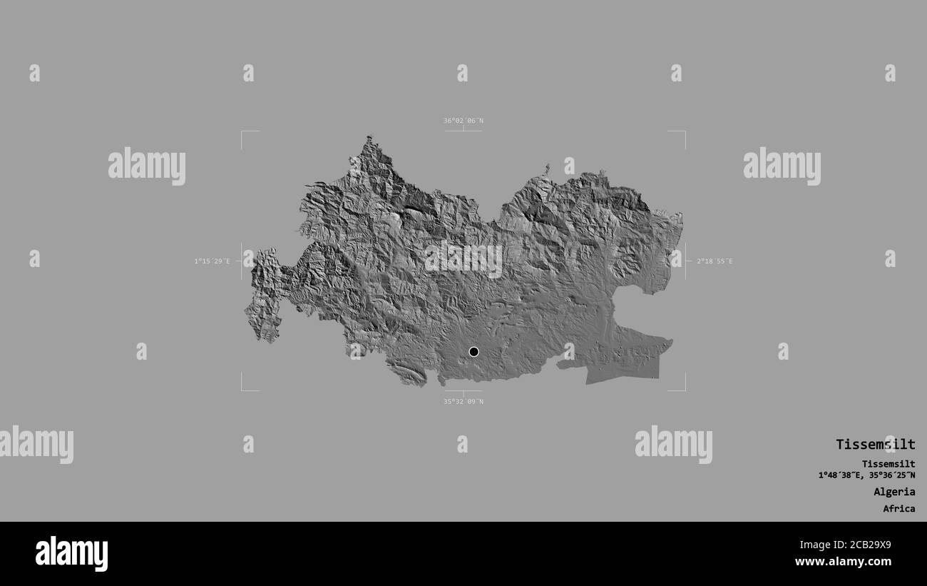 Area of Tissemsilt, province of Algeria, isolated on a solid background ...