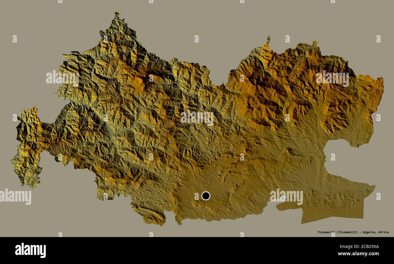 Shape of Tissemsilt, province of Algeria, with its capital isolated on ...
