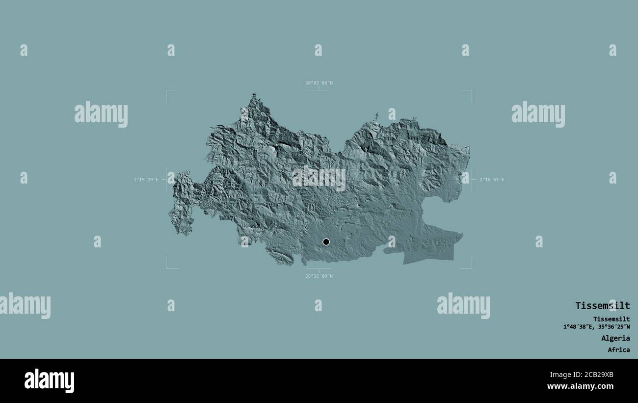Area of Tissemsilt, province of Algeria, isolated on a solid background ...
