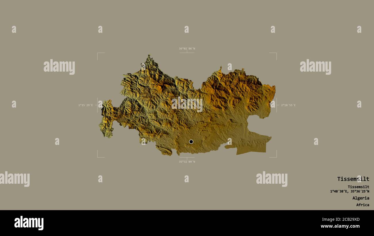 Area of Tissemsilt, province of Algeria, isolated on a solid background ...