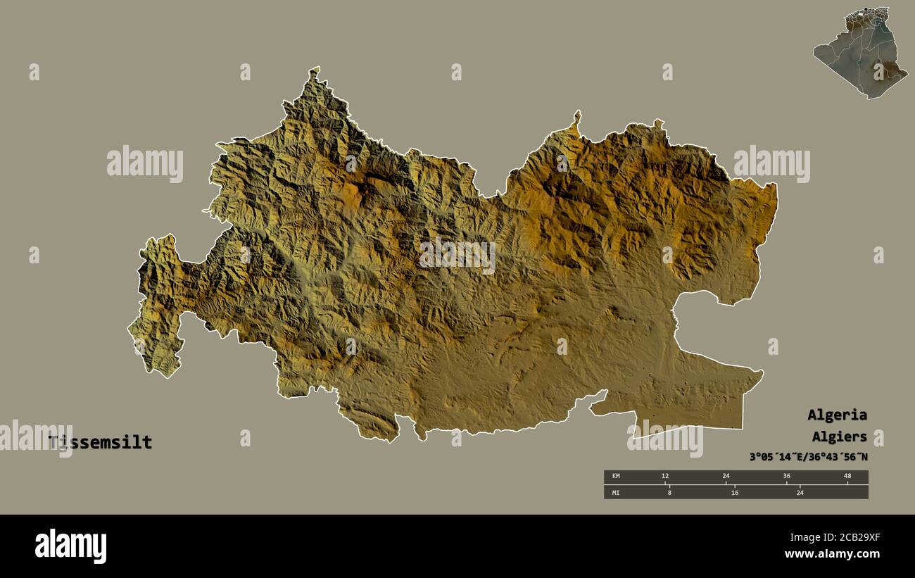 Shape of Tissemsilt, province of Algeria, with its capital isolated on ...