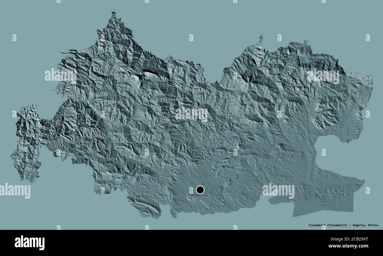 Shape of Tissemsilt, province of Algeria, with its capital isolated on ...