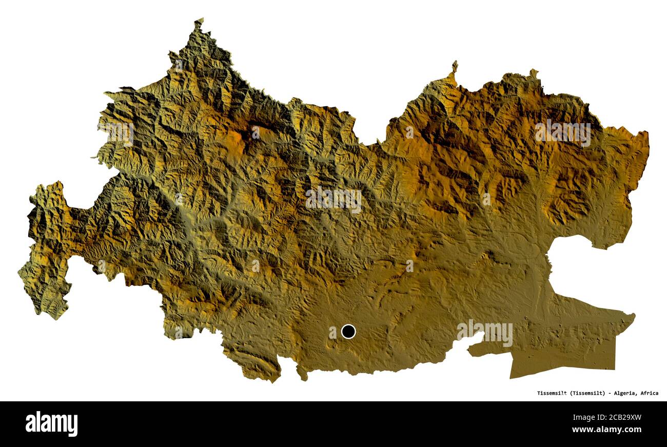 Shape of Tissemsilt, province of Algeria, with its capital isolated on ...