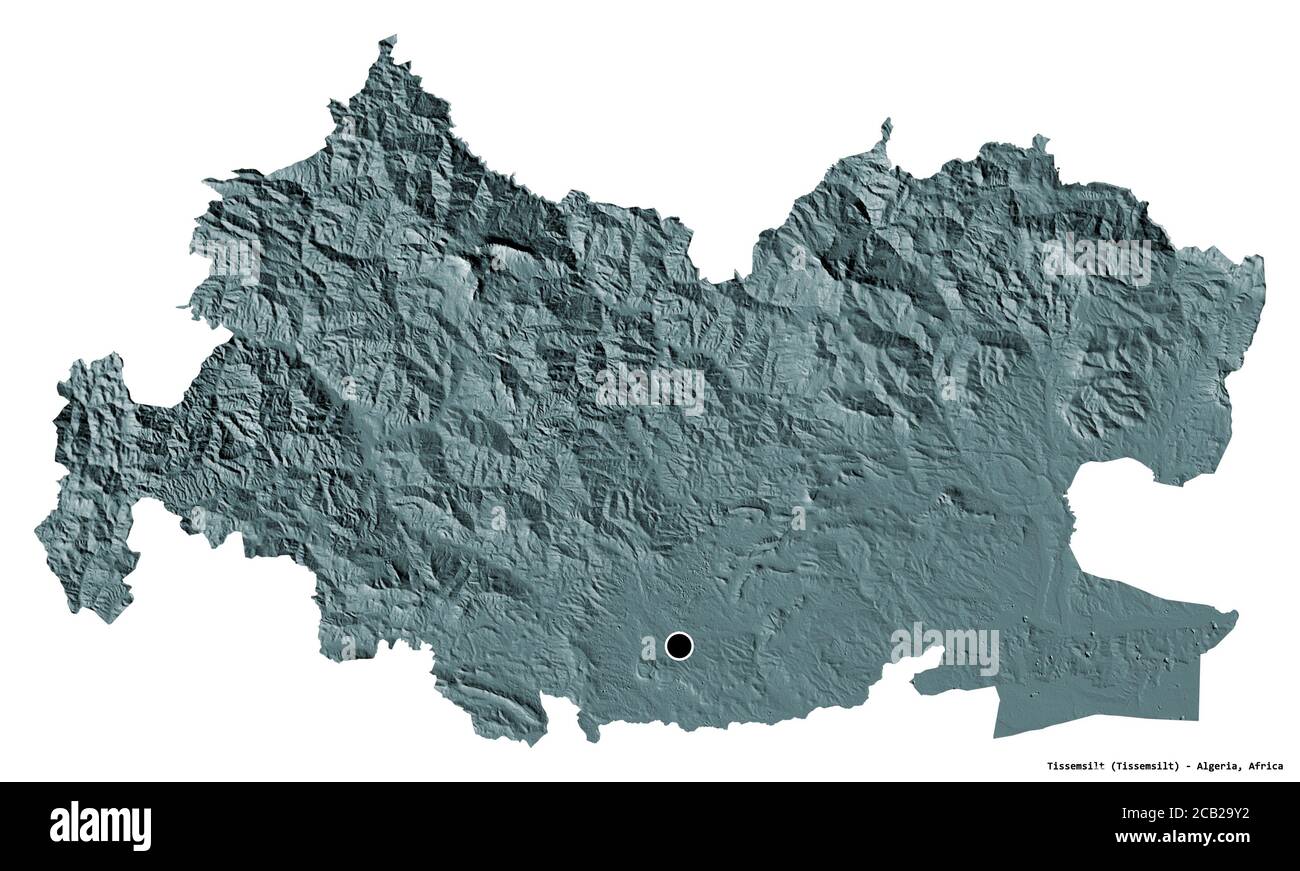 Shape of Tissemsilt, province of Algeria, with its capital isolated on ...