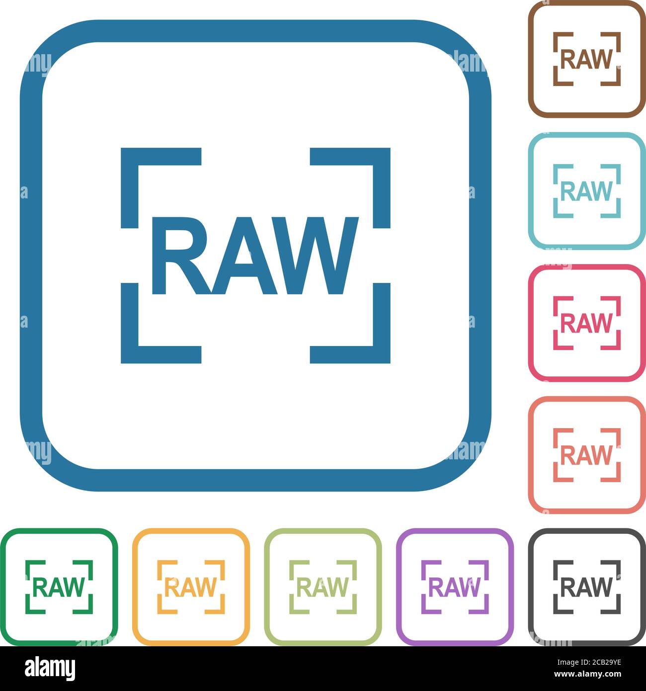 Camera raw image mode simple icons in color rounded square frames on ...