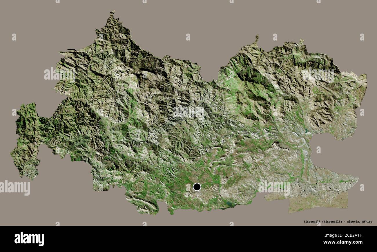 Shape of Tissemsilt, province of Algeria, with its capital isolated on ...