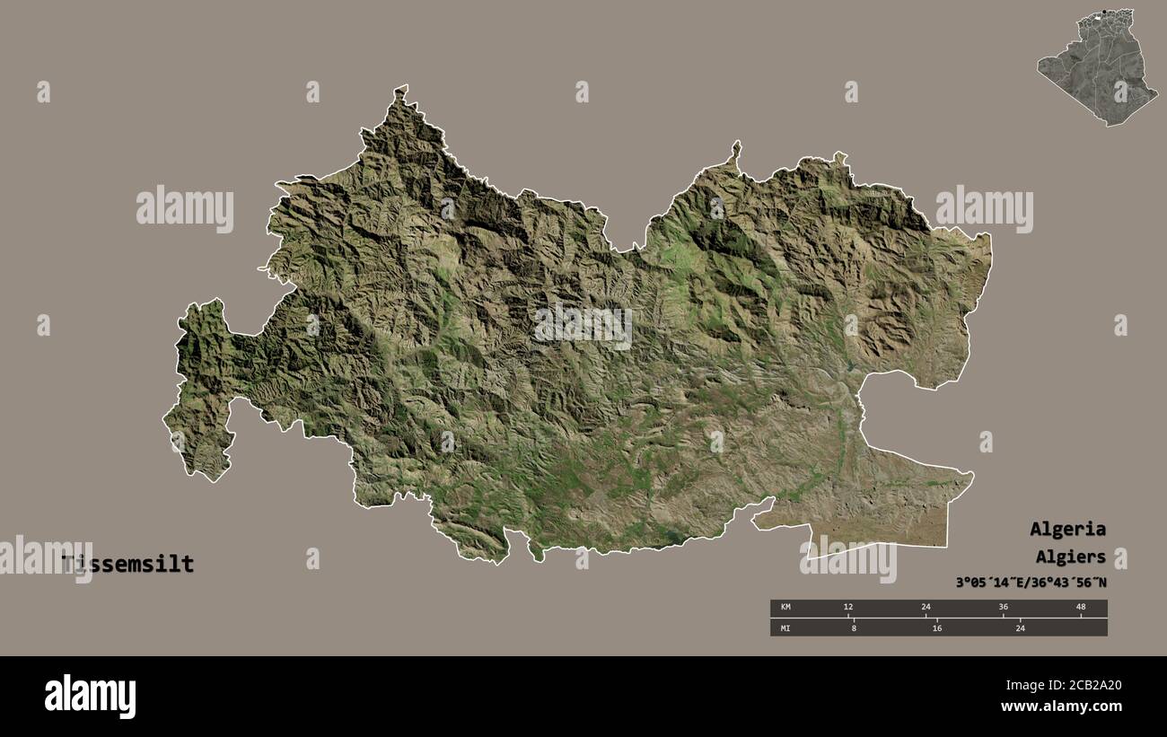 Shape of Tissemsilt, province of Algeria, with its capital isolated on ...
