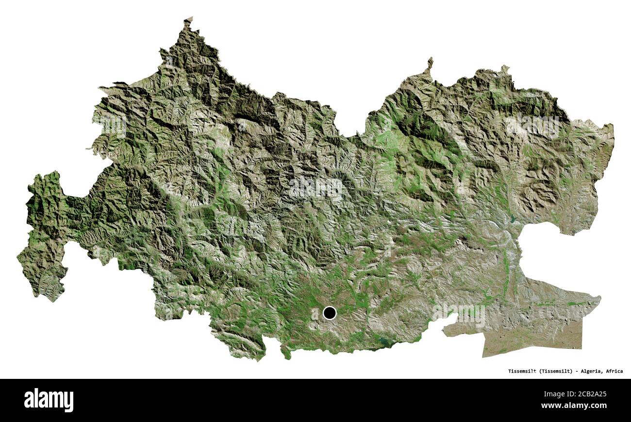 Shape of Tissemsilt, province of Algeria, with its capital isolated on ...