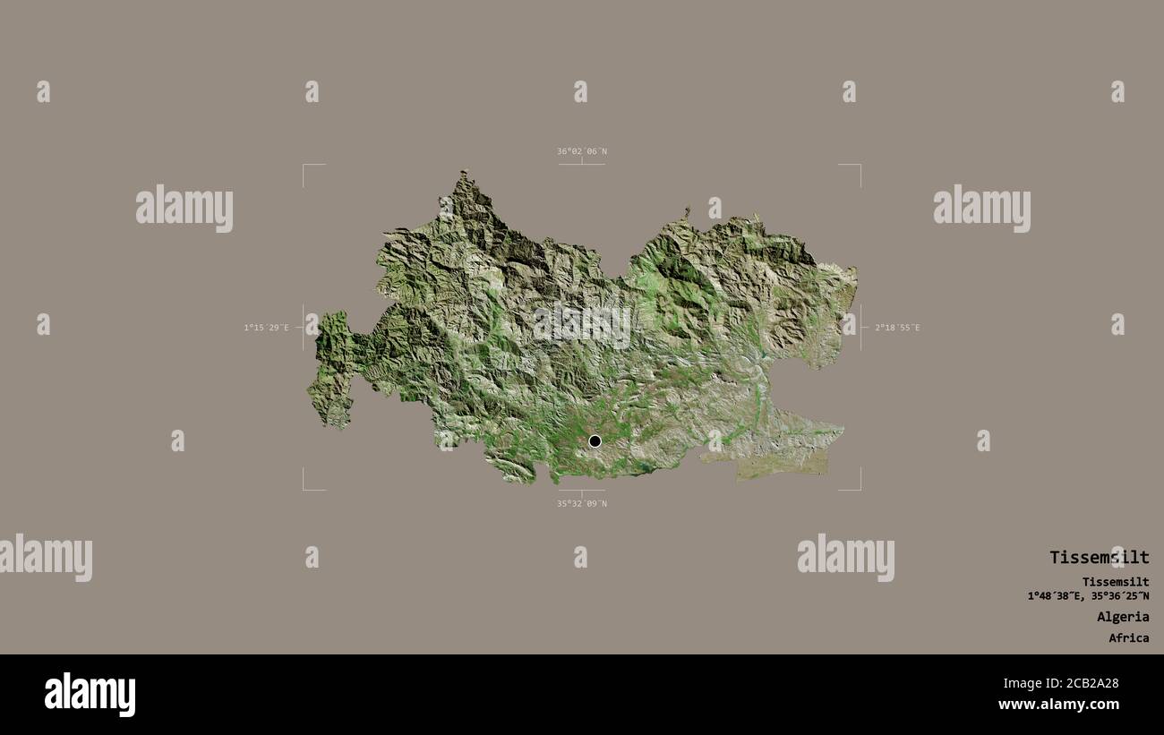 Area of Tissemsilt, province of Algeria, isolated on a solid background ...