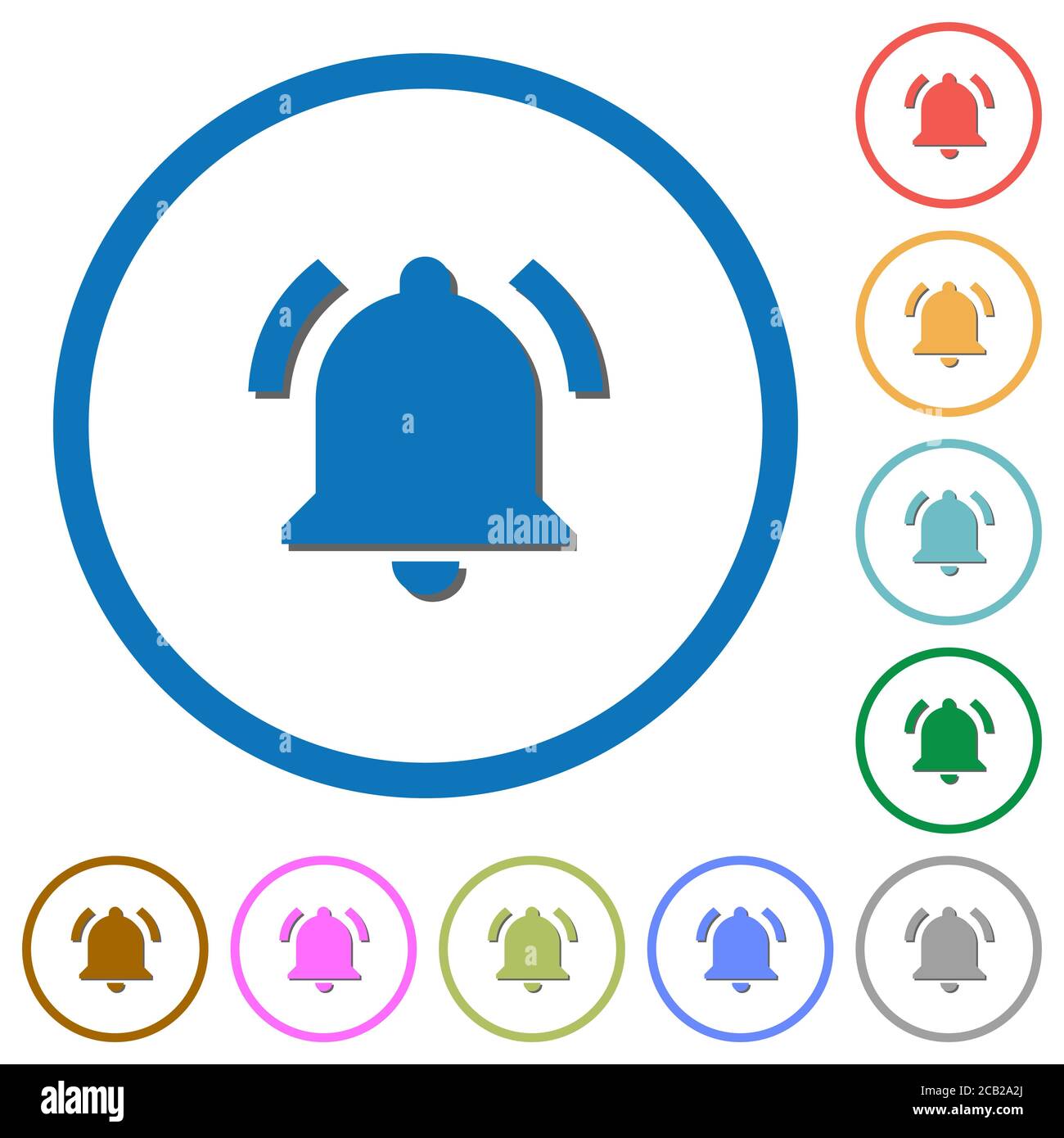 Active notification flat color vector icons with shadows in round ...