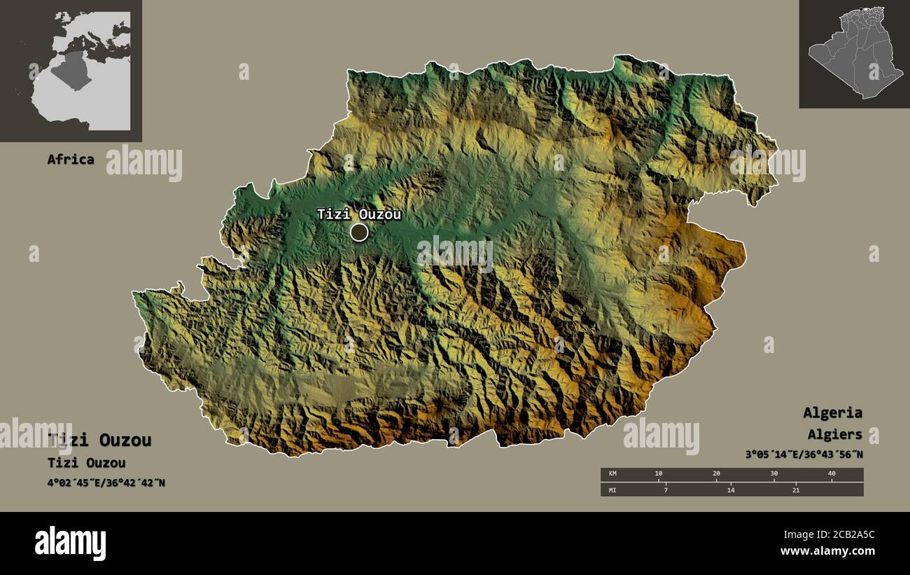 Shape of Tizi Ouzou, province of Algeria, and its capital. Distance ...