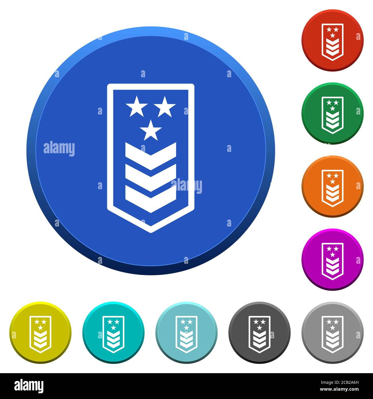 Military insignia with three chevrons and three stars round color ...