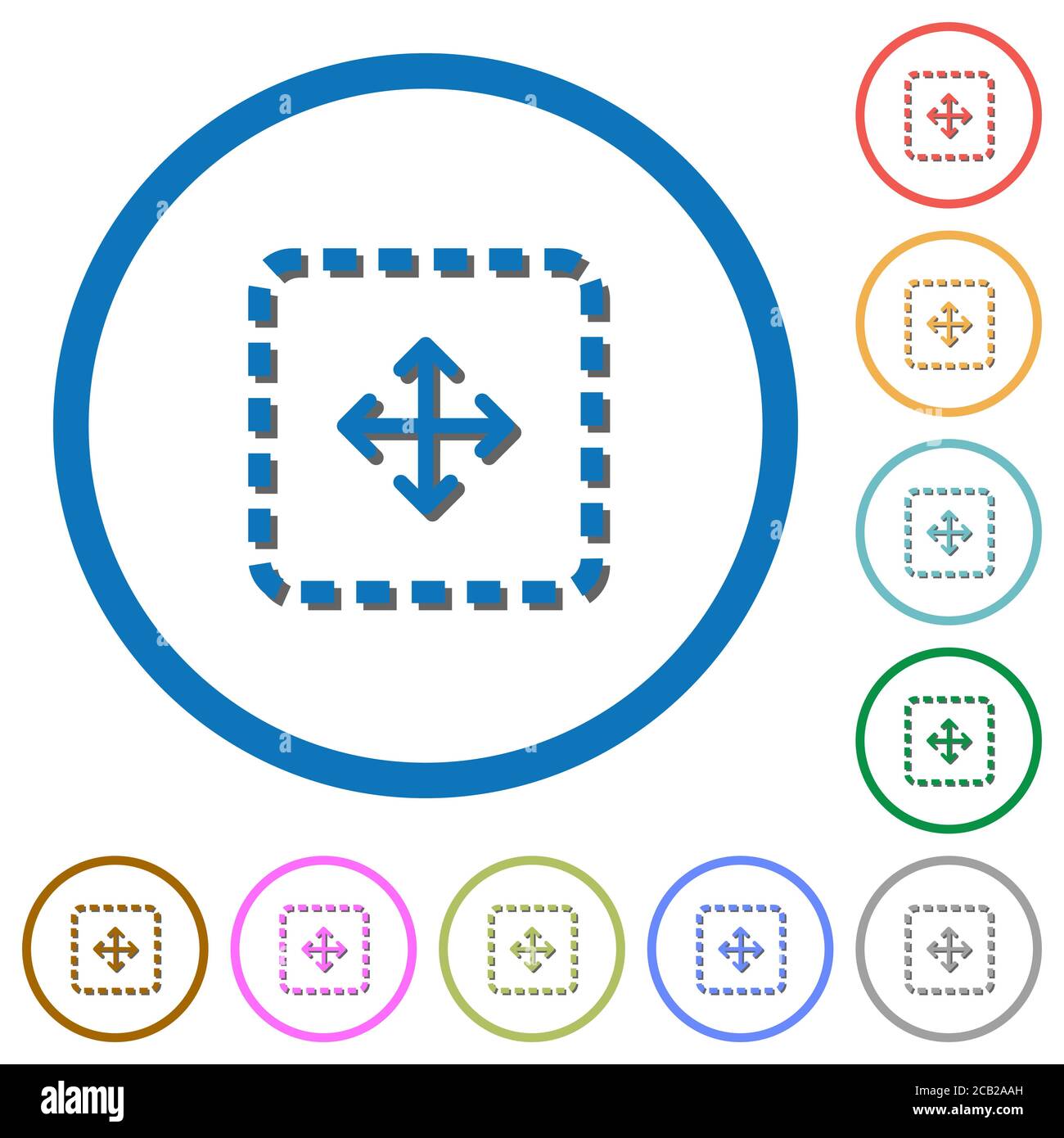 Drag object flat color vector icons with shadows in round outlines on ...