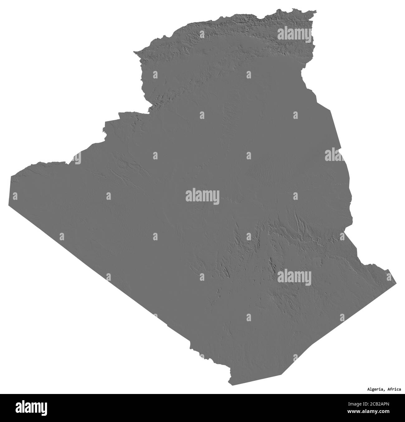 Shape of Algeria with its capital isolated on white background. Bilevel ...