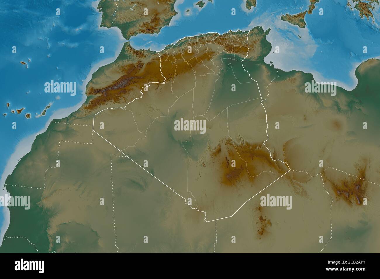 Extended area of Algeria with country outline, international and ...