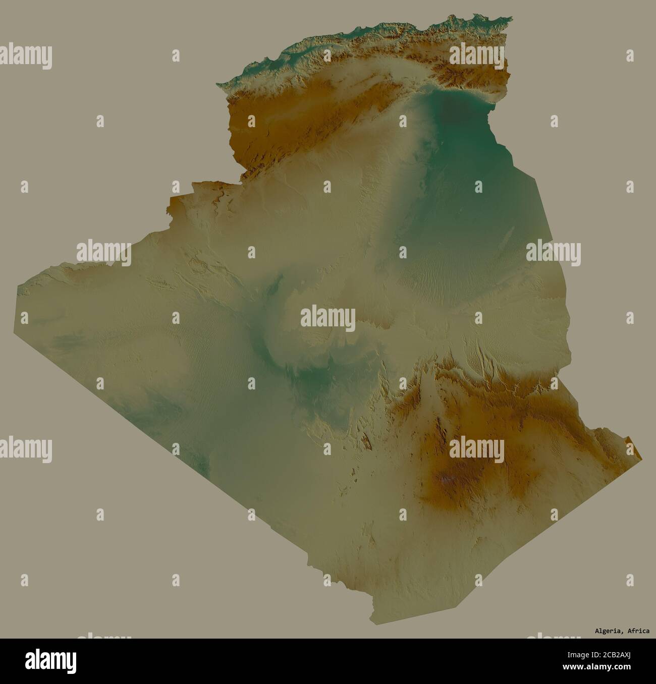 Shape of Algeria with its capital isolated on a solid color background ...