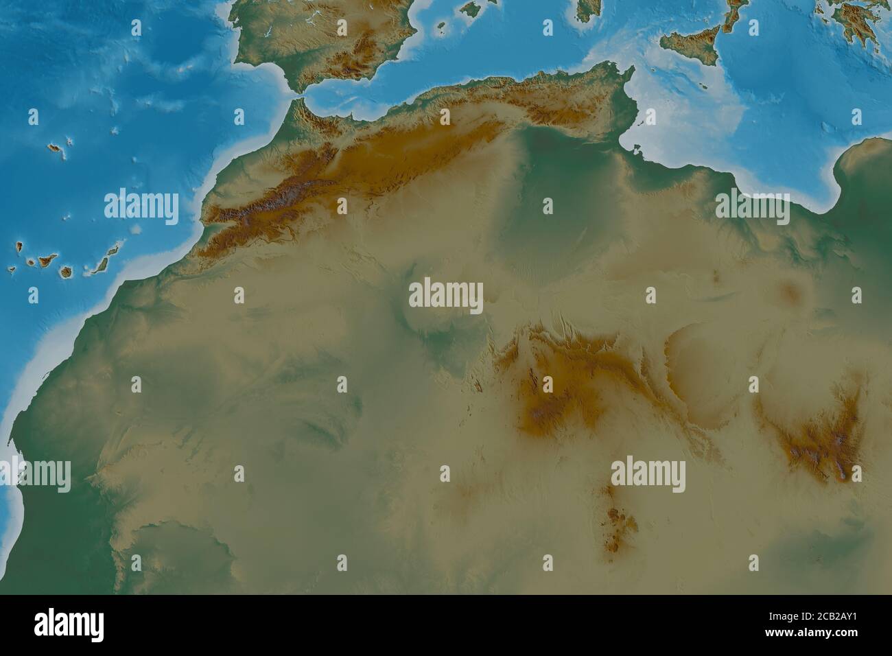 Extended area of Algeria. Topographic relief map. 3D rendering Stock ...