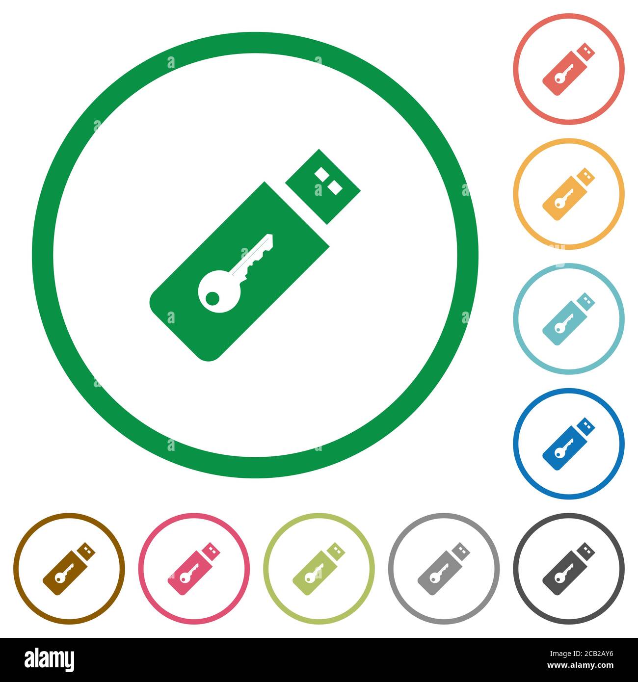 Hardware key flat color icons in round outlines on white background ...