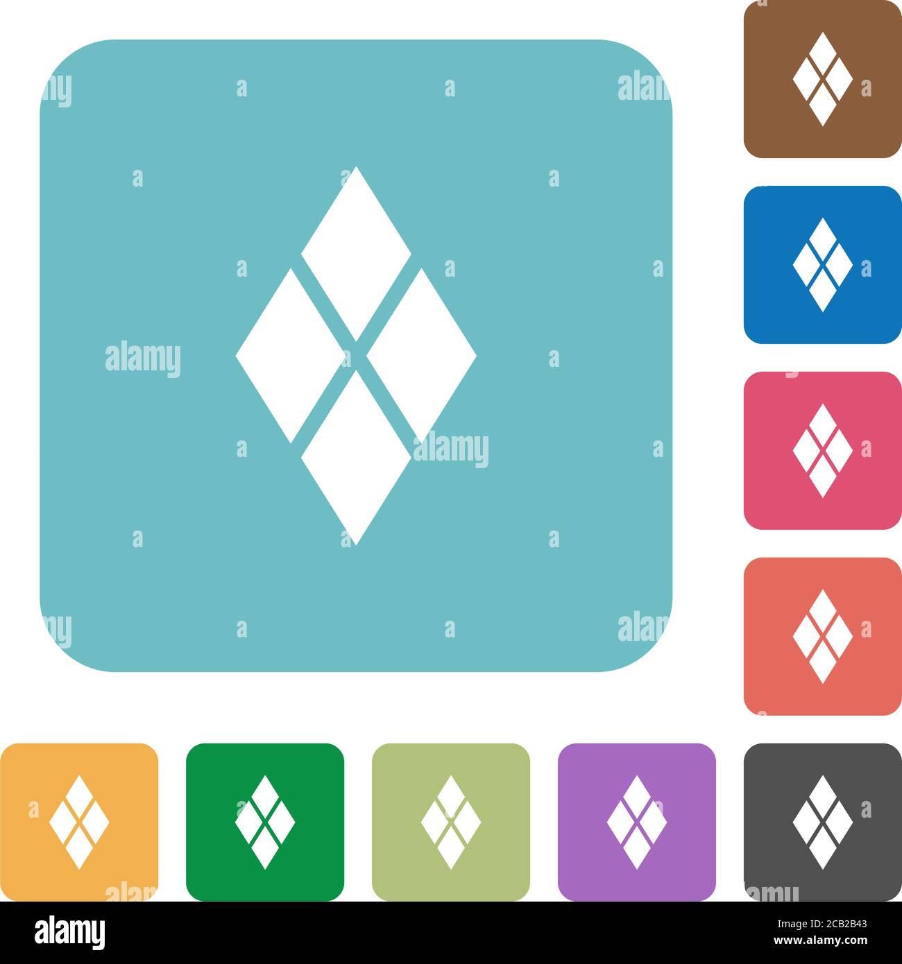 Diamond tile pattern white flat icons on color rounded square ...
