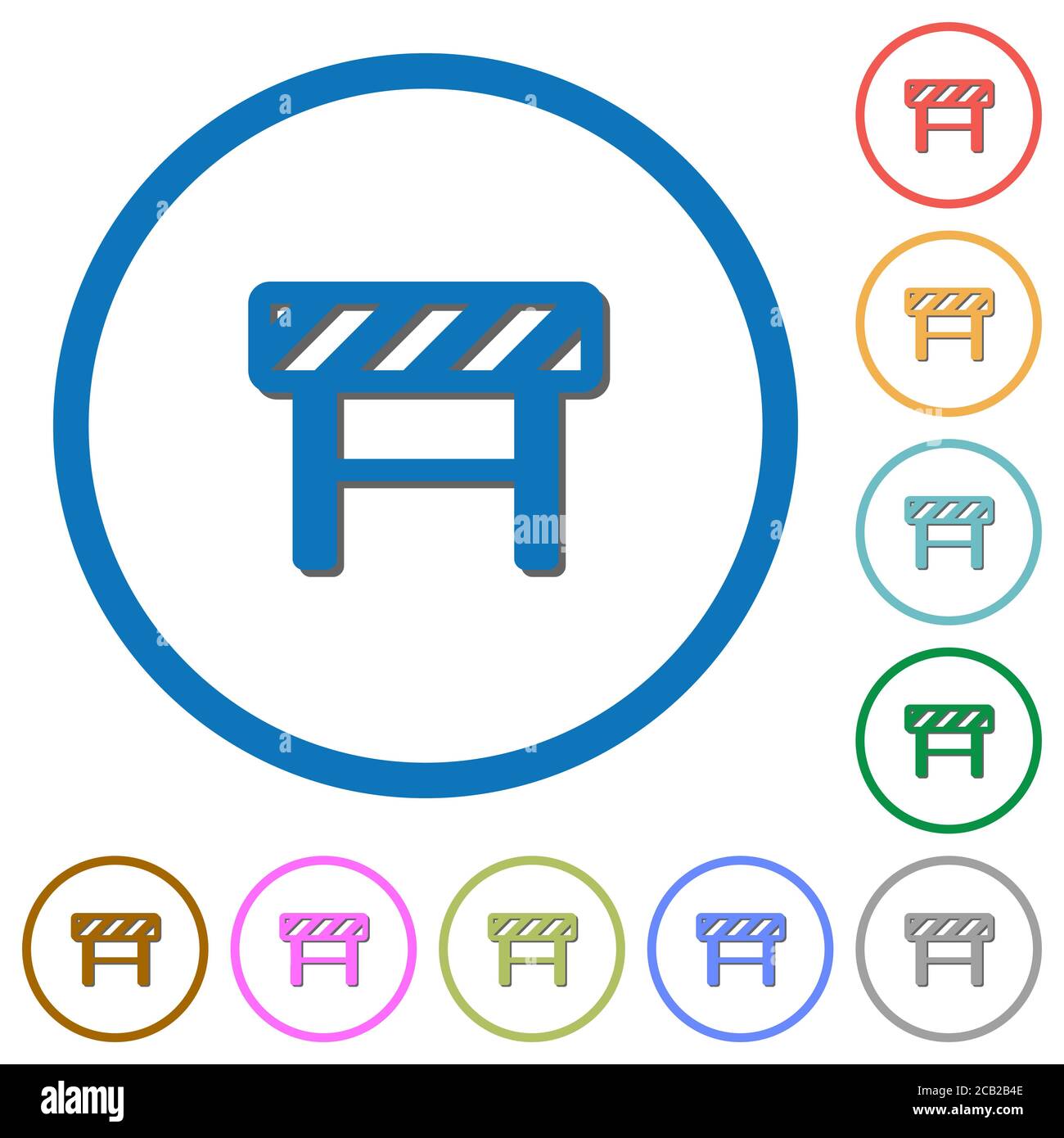 Construction barrier flat color vector icons with shadows in round ...