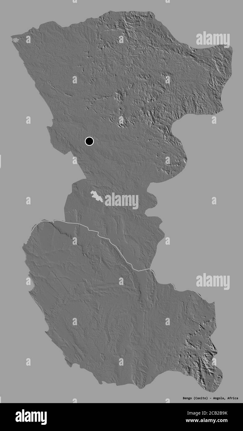 Shape of Bengo, province of Angola, with its capital isolated on a ...