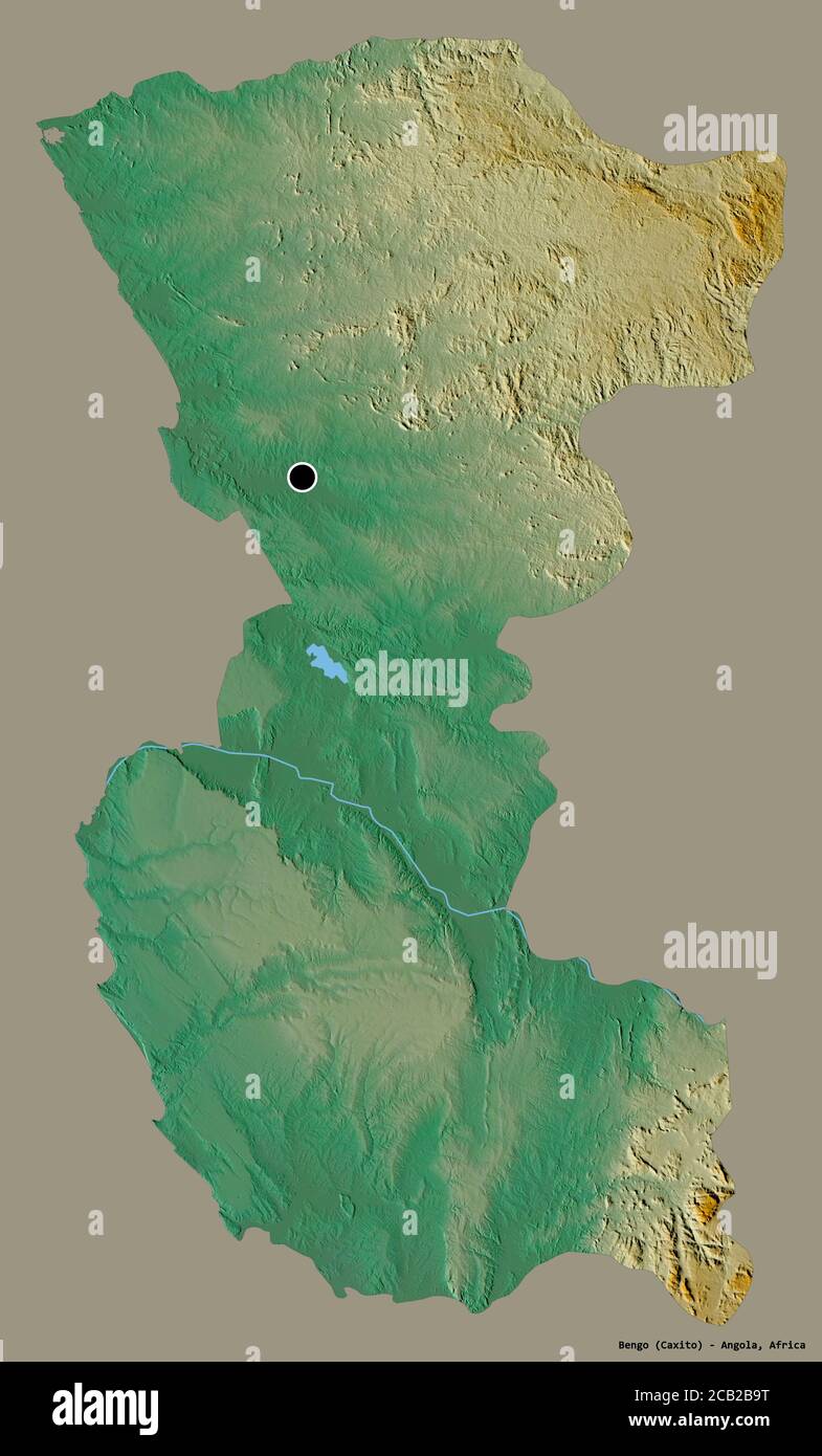 Shape of Bengo, province of Angola, with its capital isolated on a ...