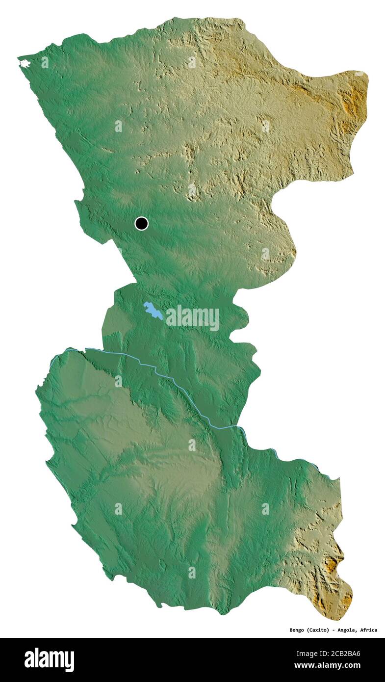 Shape of Bengo, province of Angola, with its capital isolated on white ...