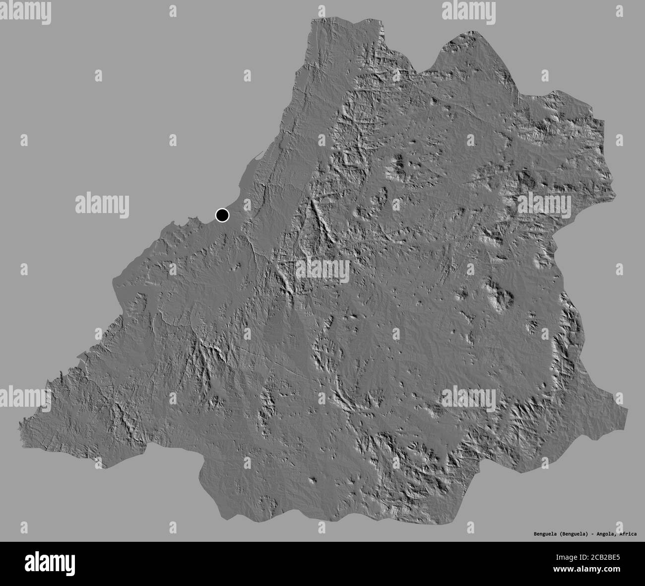 Shape of Benguela, province of Angola, with its capital isolated on a ...