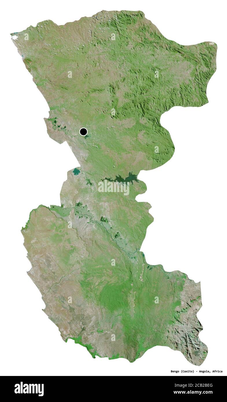 Shape of Bengo, province of Angola, with its capital isolated on white ...