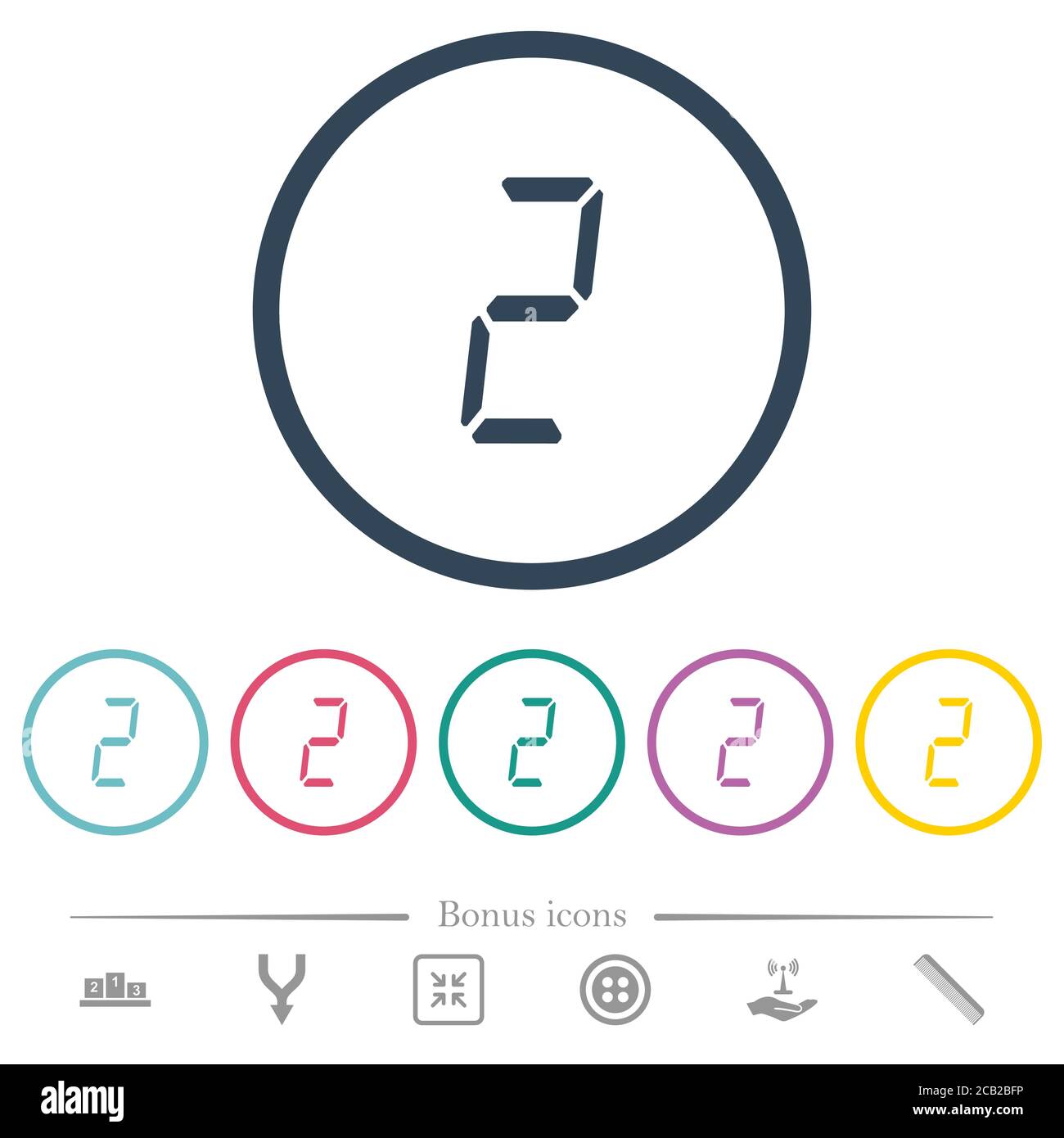 digital number two of seven segment type flat color icons in round ...