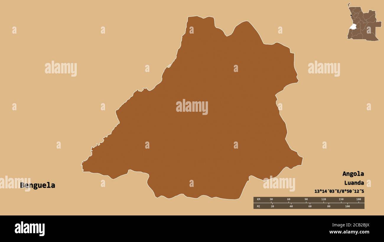 Shape of Benguela, province of Angola, with its capital isolated on ...
