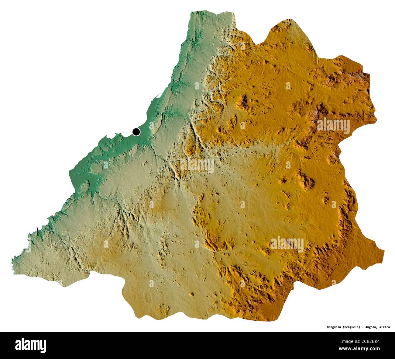 Shape of Benguela, province of Angola, with its capital isolated on ...