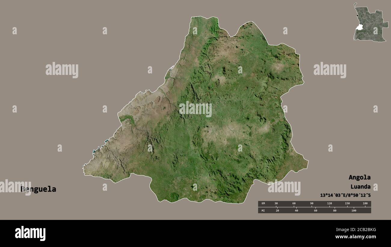 Shape of Benguela, province of Angola, with its capital isolated on ...