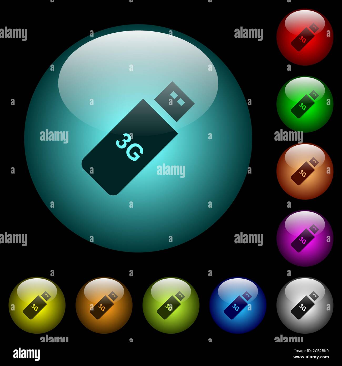 Third generation mobile stick icons in color illuminated spherical ...