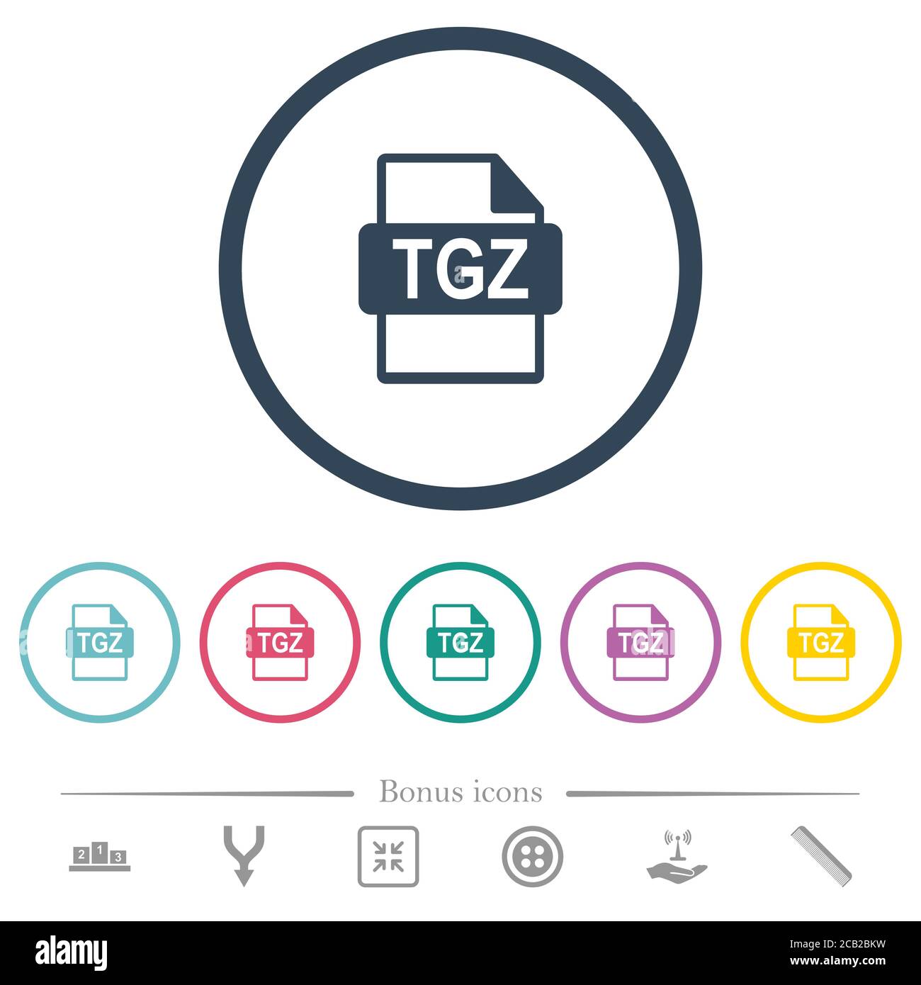 TGZ file format flat color icons in round outlines. 6 bonus icons ...