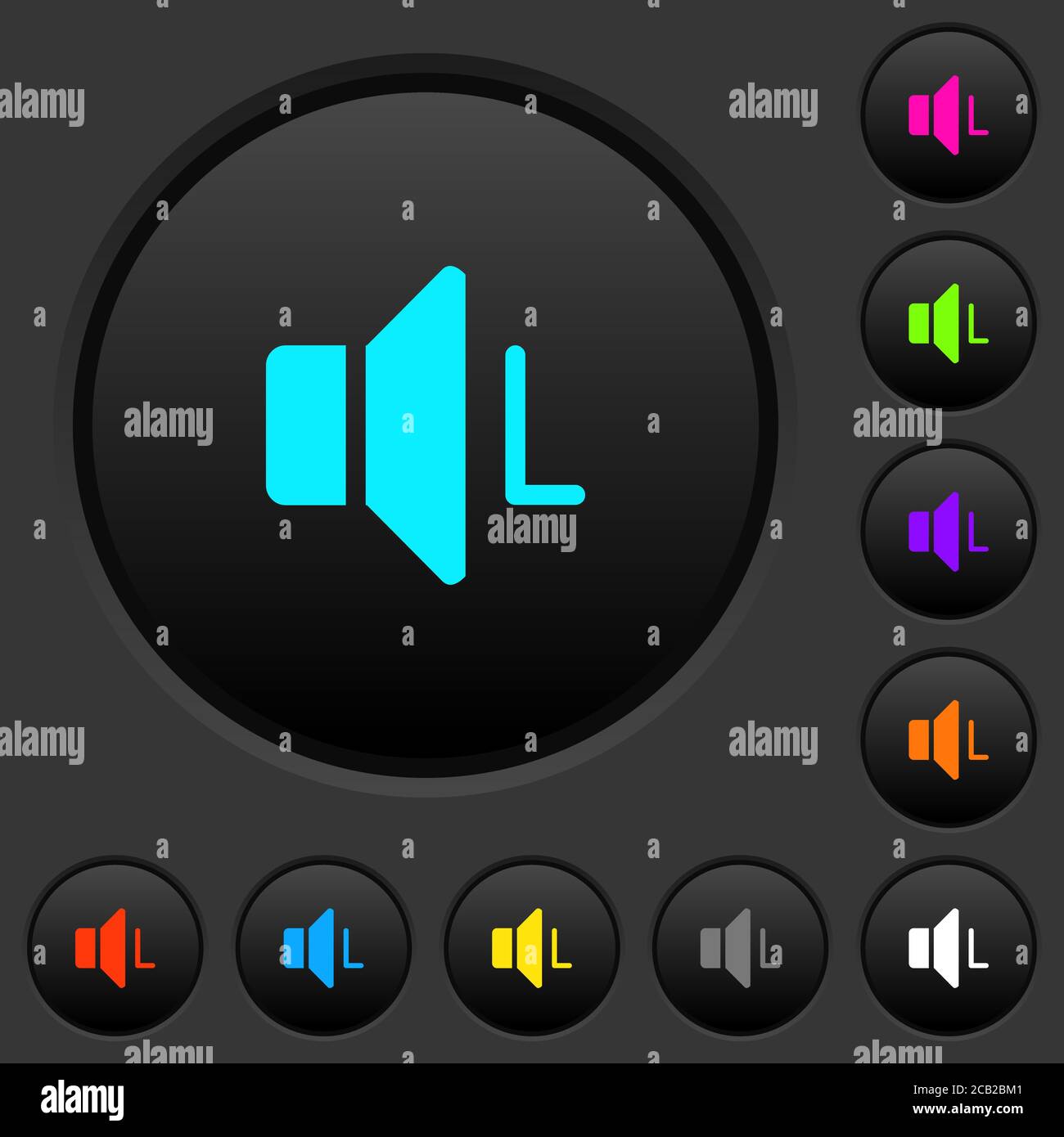 Left audio channel dark push buttons with vivid color icons on dark ...