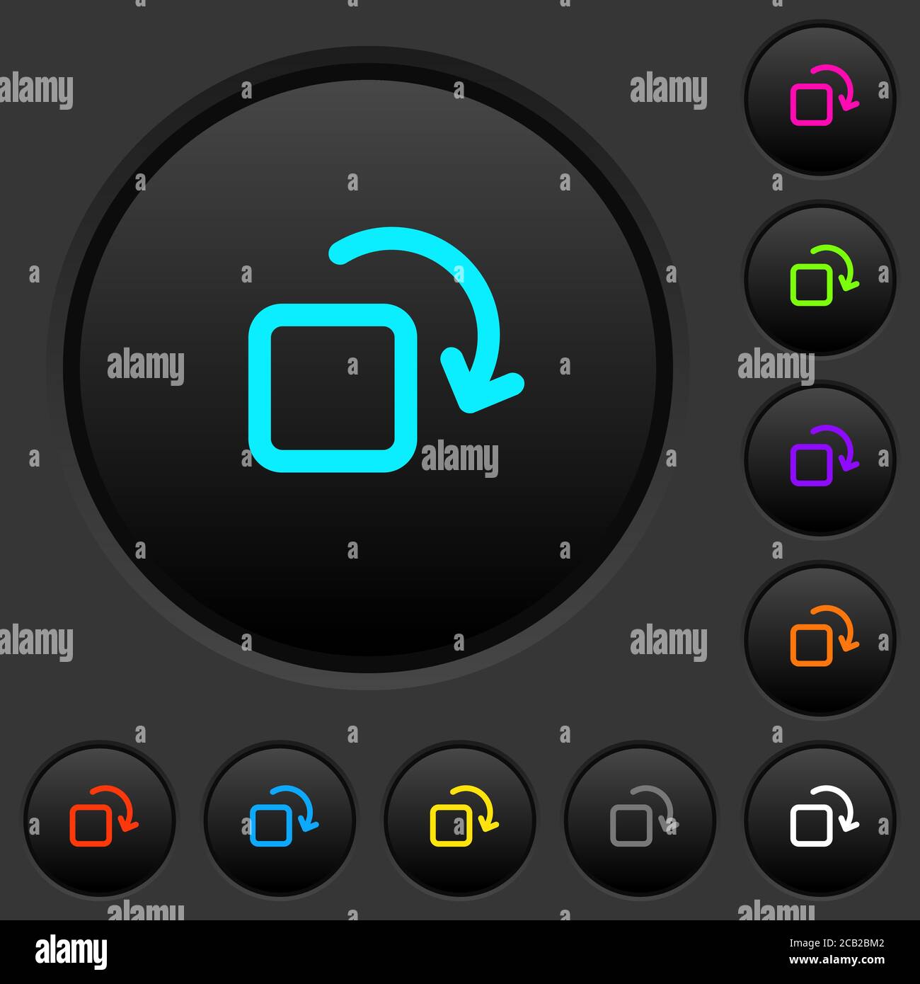 Rotate element dark push buttons with vivid color icons on dark grey ...