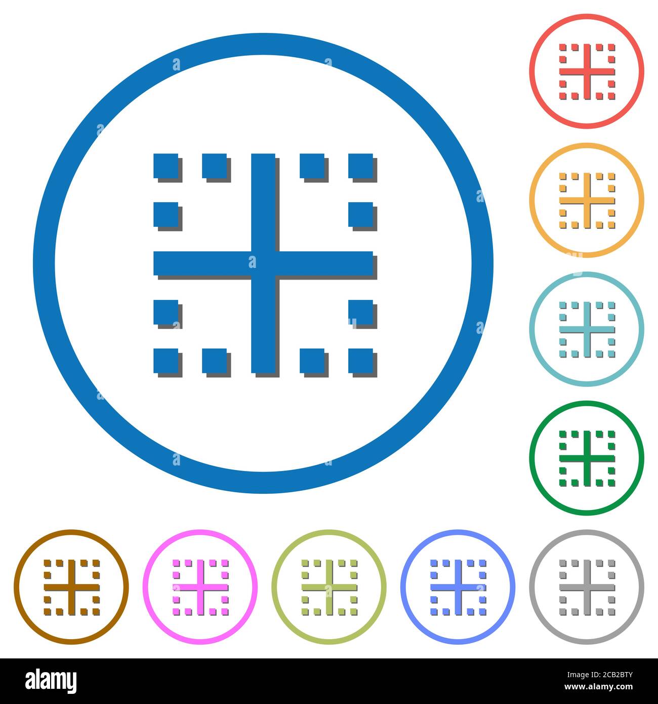 Inner borders flat color vector icons with shadows in round outlines on ...