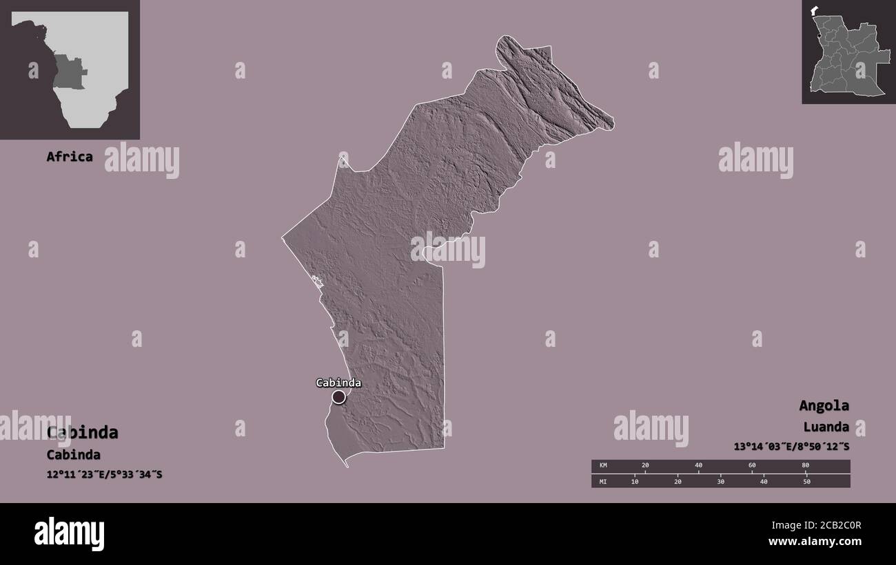 Shape of Cabinda, province of Angola, and its capital. Distance scale ...