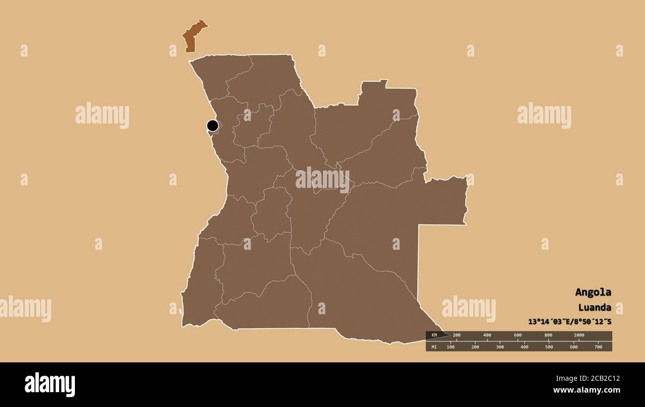 Desaturated shape of Angola with its capital, main regional division ...