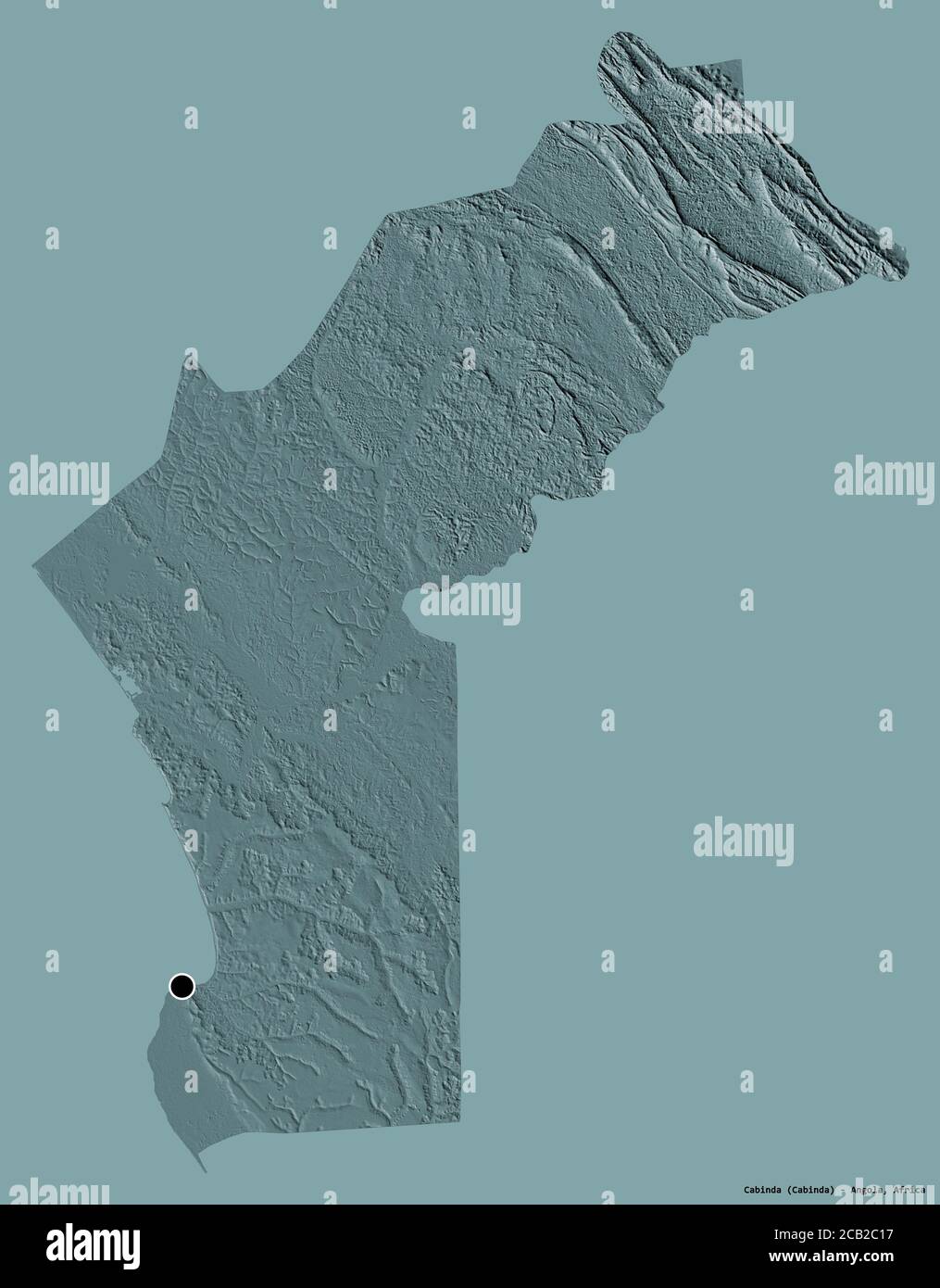 Shape of Cabinda, province of Angola, with its capital isolated on a ...