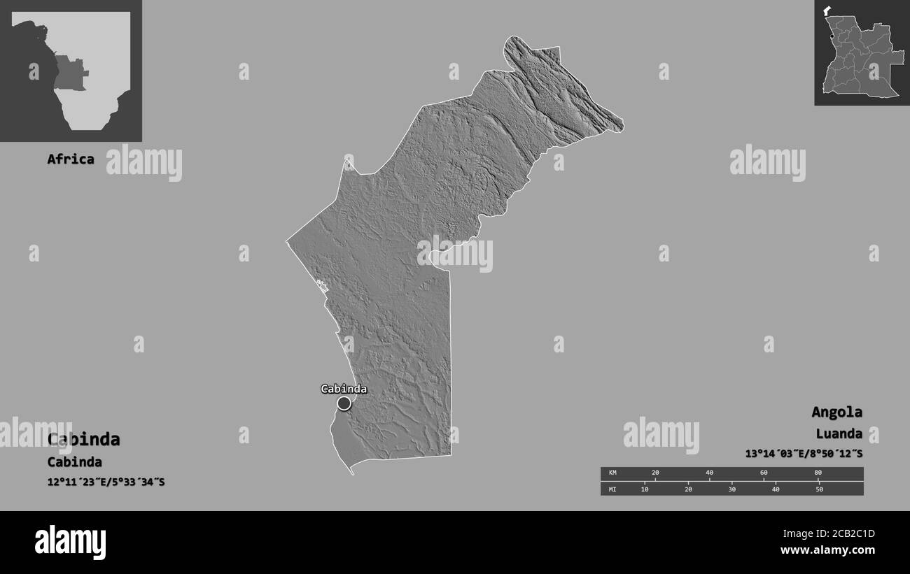 Shape of Cabinda, province of Angola, and its capital. Distance scale ...